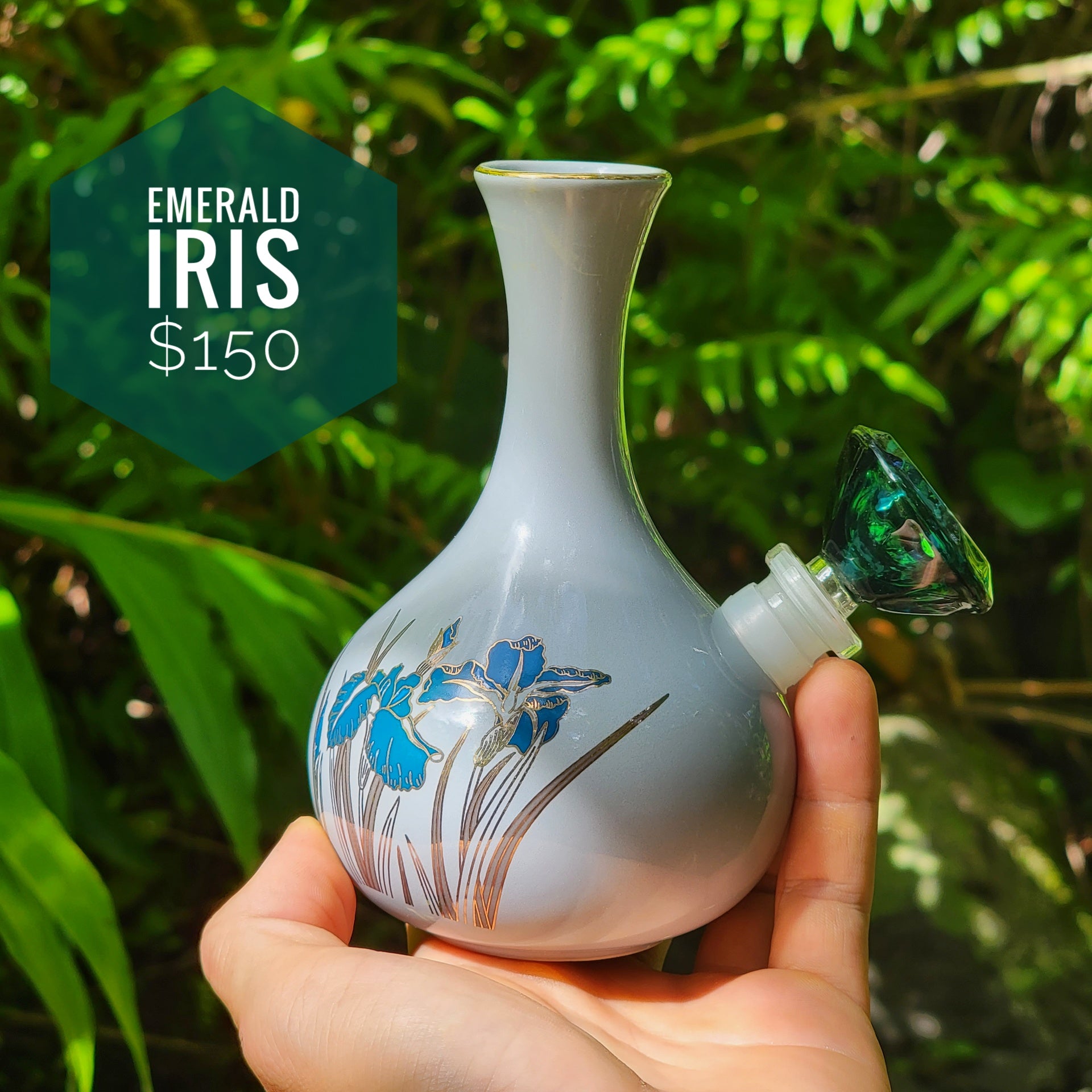 "Emerald Iris" Vintage Japanese Ceramic Vase Bong – Bongs In Paradise